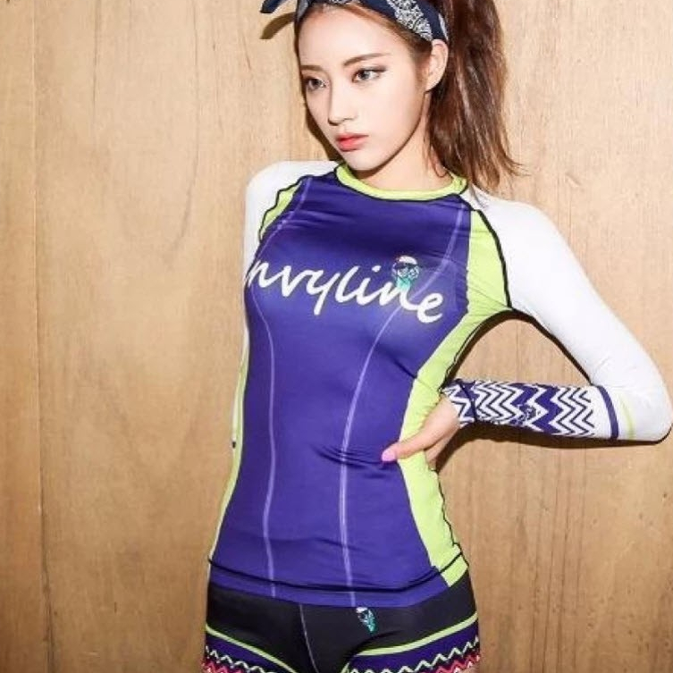 **ลดล้างสต็อค** ชุดว่ายน้ำผู้หญิง ชุดว่ายน้ำแขนยาว Blue Envy Line เซ็ท ...