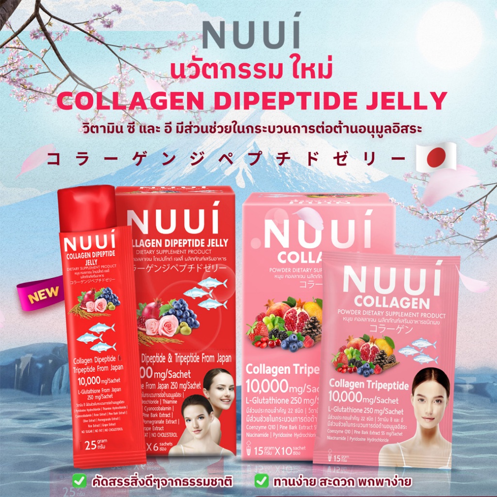 ซื้อ1แถม1 หมดเขต 30/11 NEW! NUUI COLLAGEN DIPEPTIDE JELLYหนุยคอลลาเจน ไดเปปไทด์ เจลลี่ คอลลาเจน ...