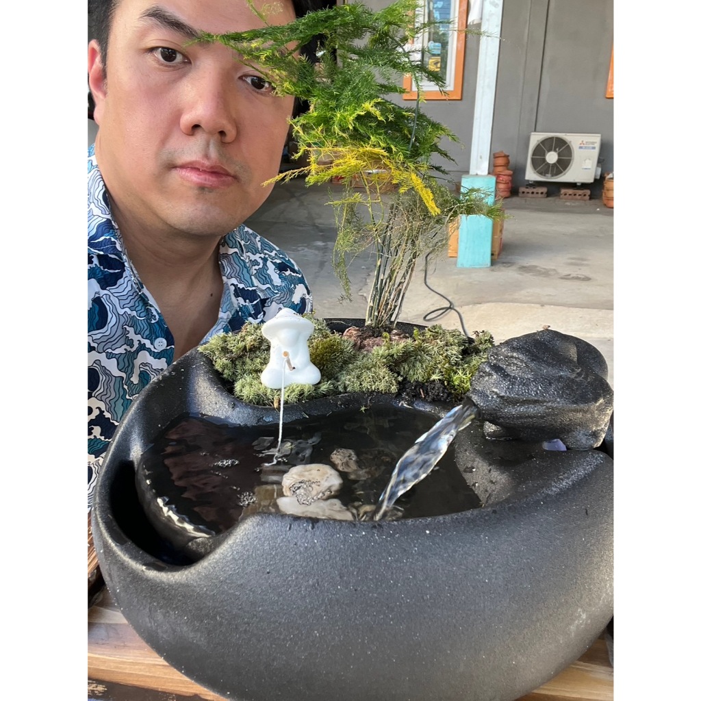 น้ำพุเซรามิกแบบมีที่จัดสวนขนาดเล็ก ขนาด 25x25x17cm ไม่มีปั้มน้ำ ออก ...