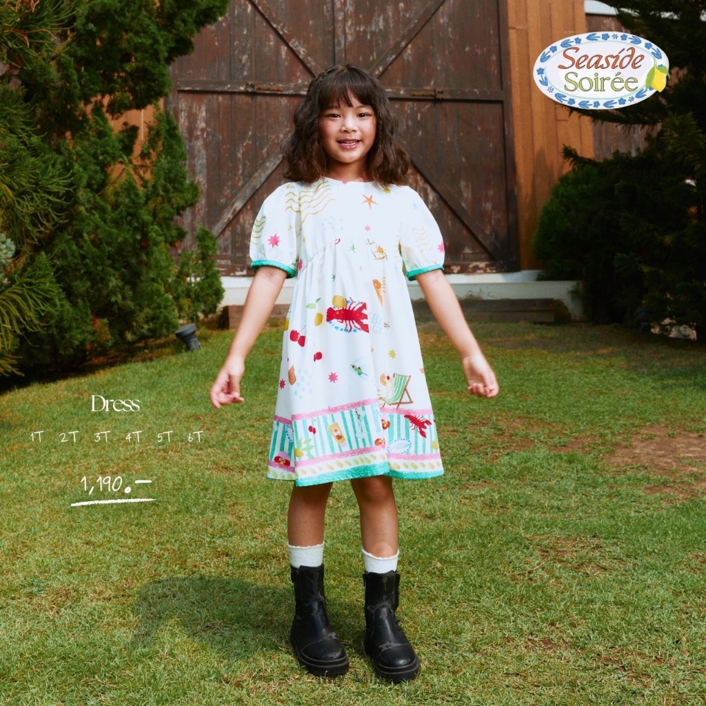 Tilly Milly ชุดเดรสเด็กผู้หญิงลายกุ้ง ( สีครีม ) - Seaside Soirée - drop 2 | Shopee Thailand