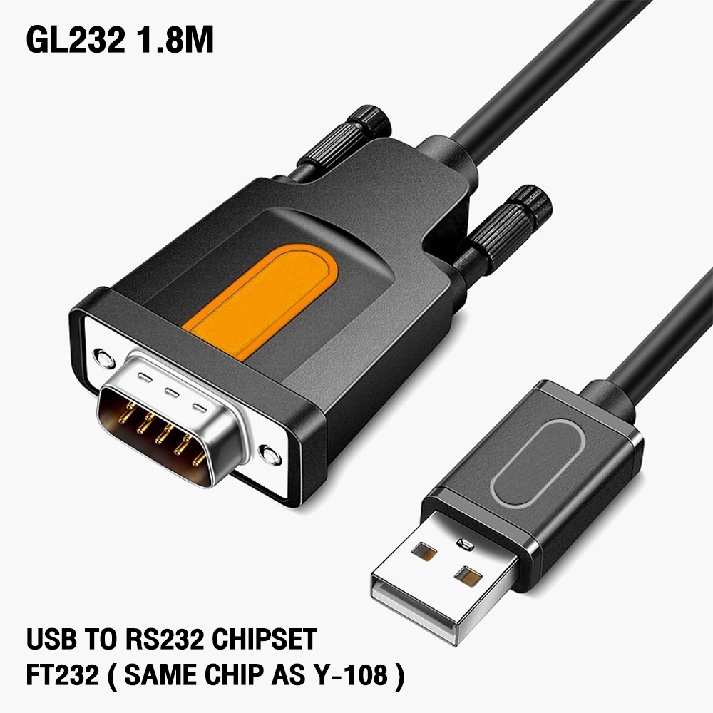 สาย usb to serial Unitek Y-105 /GLINK GL232 USB to RS232 Serial DB9 Com Port Cable 1.5M (Black ...