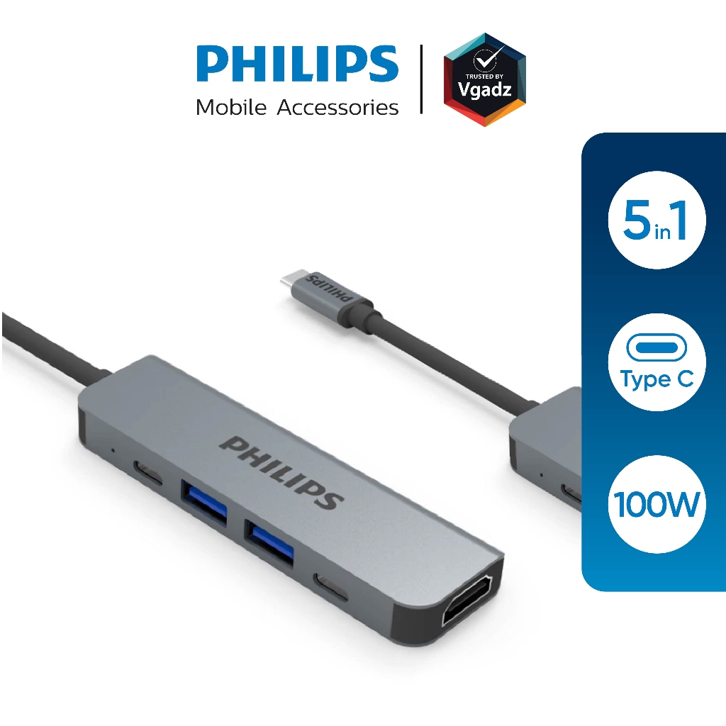 Philips - อะแดปเตอร์ USB HUB รุ่น 5 in1 Hub C to HDMI | Shopee Thailand