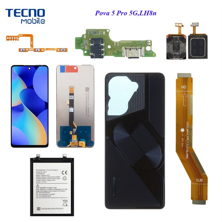 อะไหล่มือถือ Tecno Pova 5 Pro 5G,LH8N/หน้าจอ LCD./แบตเตอรี่ BL-58DT/ฝา ...