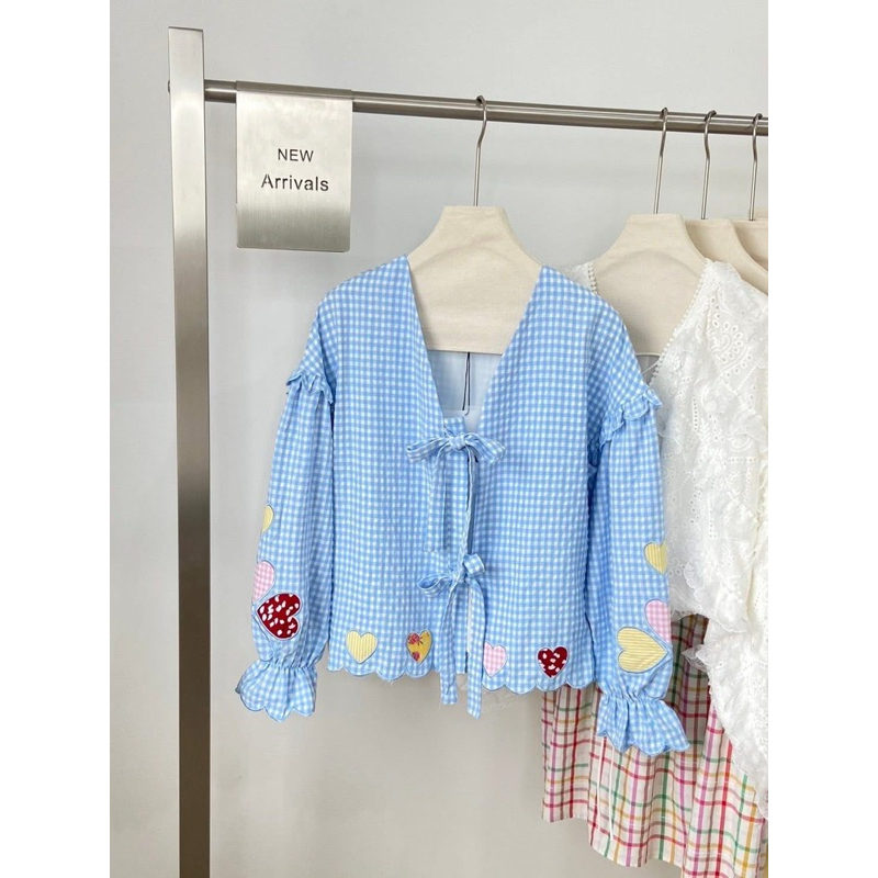 By BeBow 322 :: เสื้อแขนยาวลายสก๊อตสีฟ้าป้าย AVIVA STUDIO | Shopee Thailand