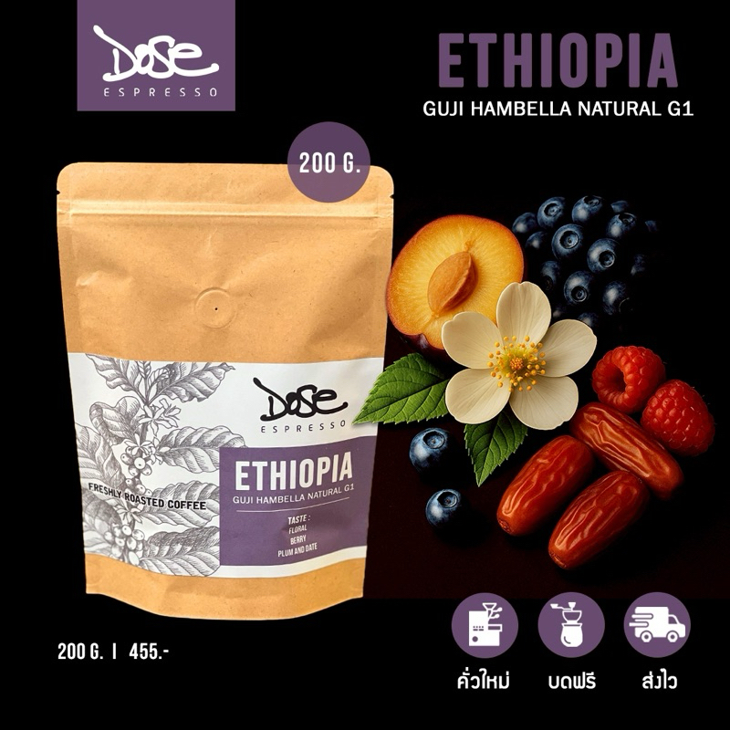 เมล็ดกาแฟ Ethiopia Guji Hambela Natural G1 คั่ว Medium Light ขนาด 200g | Shopee Thailand