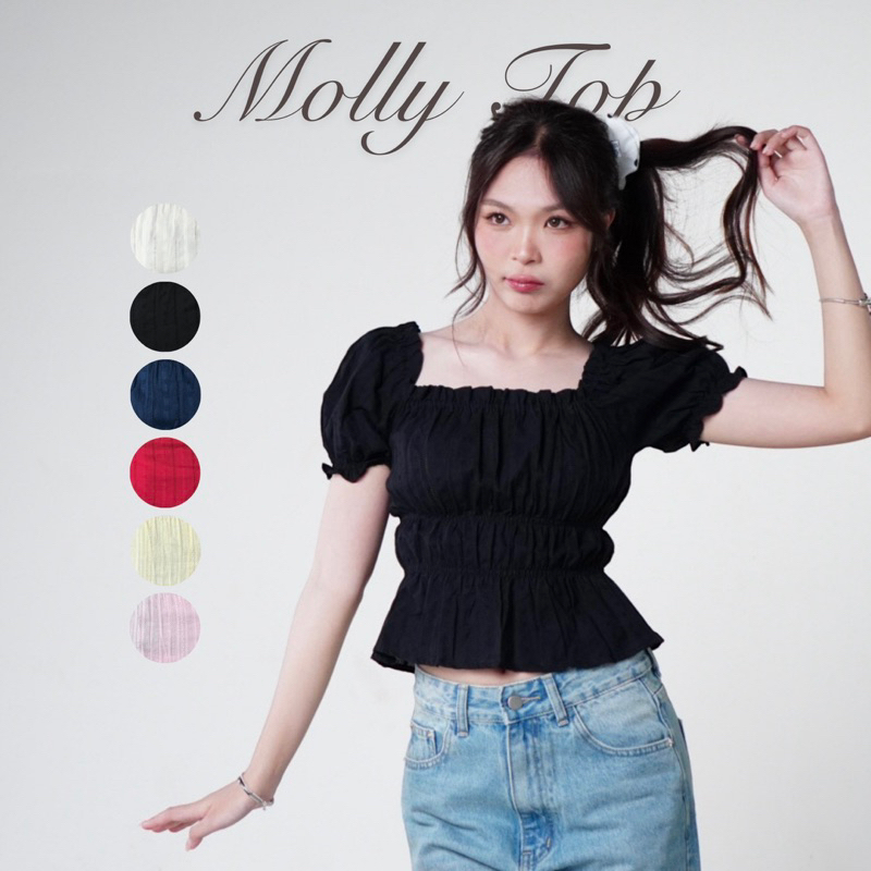 ˚ molly top เสื้อจั๊มเอวแขนตุ๊กตา พร้อมส่ง | Shopee Thailand