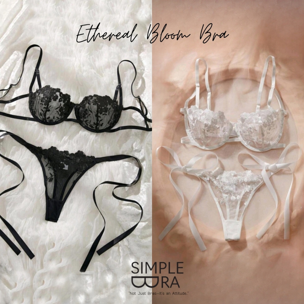B004 Simple Bra Ethereal Bloom Bra ปักดอกไม้บนซีทรู เซ็กซี่แบบมีชั้น ...
