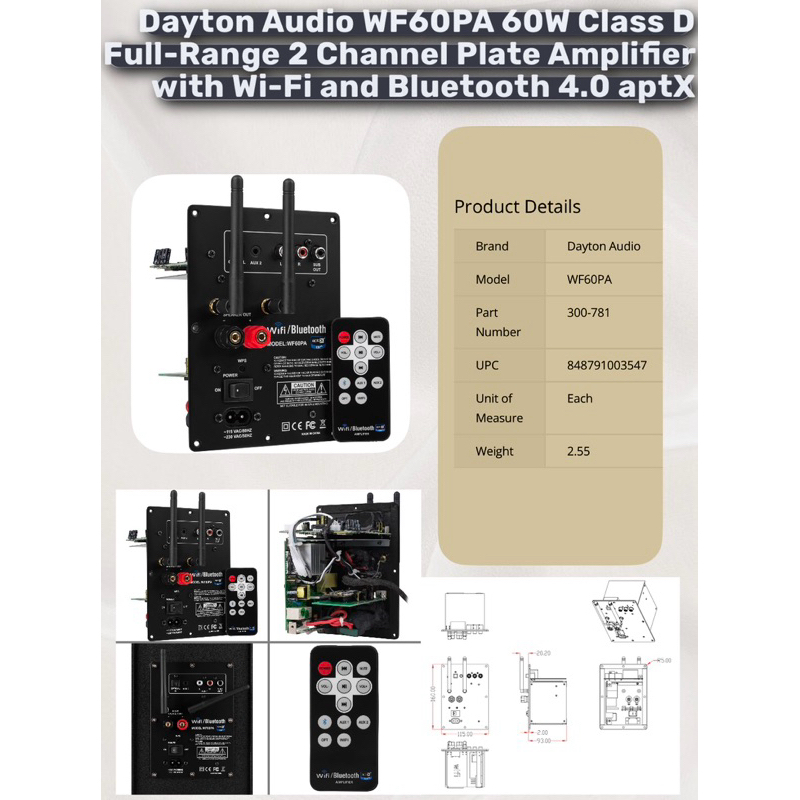 Dayton Audio WF60PA 60W Class D Full-Range 2 Channel Plate Amplifier ...