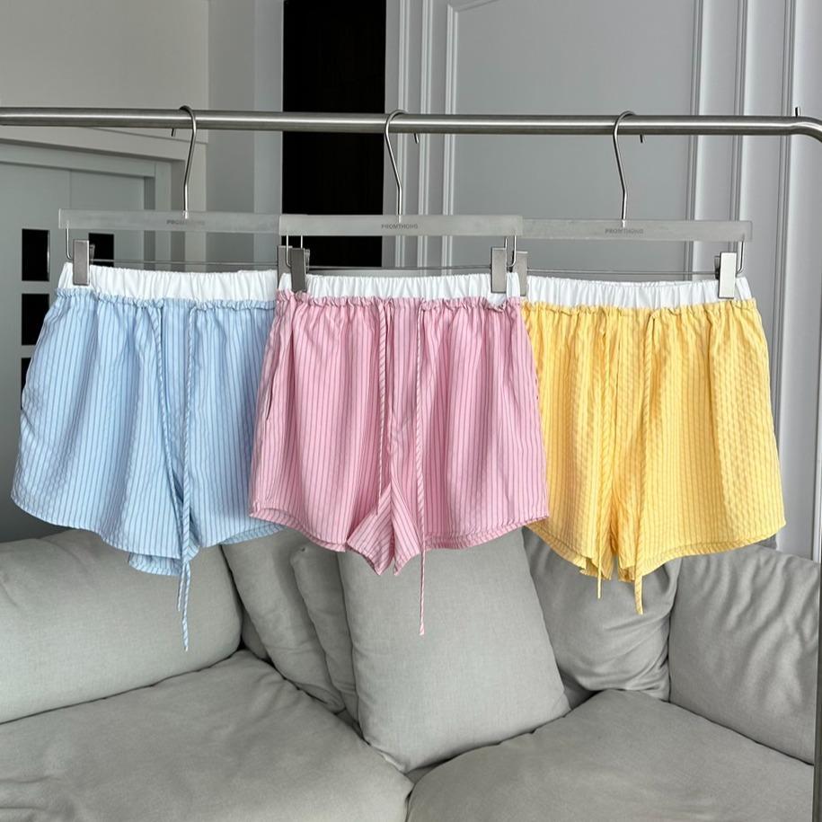 PTS2826 กางเกงขาสั้นแต่งขอบเอวลายริ้ว PROMTHONG | Shopee Thailand