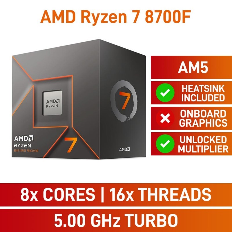 CPU (ซีพียู) AMD RYZEN 7 8700F - 8C 16T 4.1-5.0GHz (AMD SOCKET AM5) รับ ...