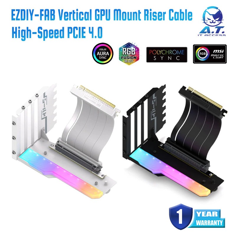 EZDIY-FAB Vertical GPU Mount with High-Speed PCIE 4.0 Riser Cable 90 ...
