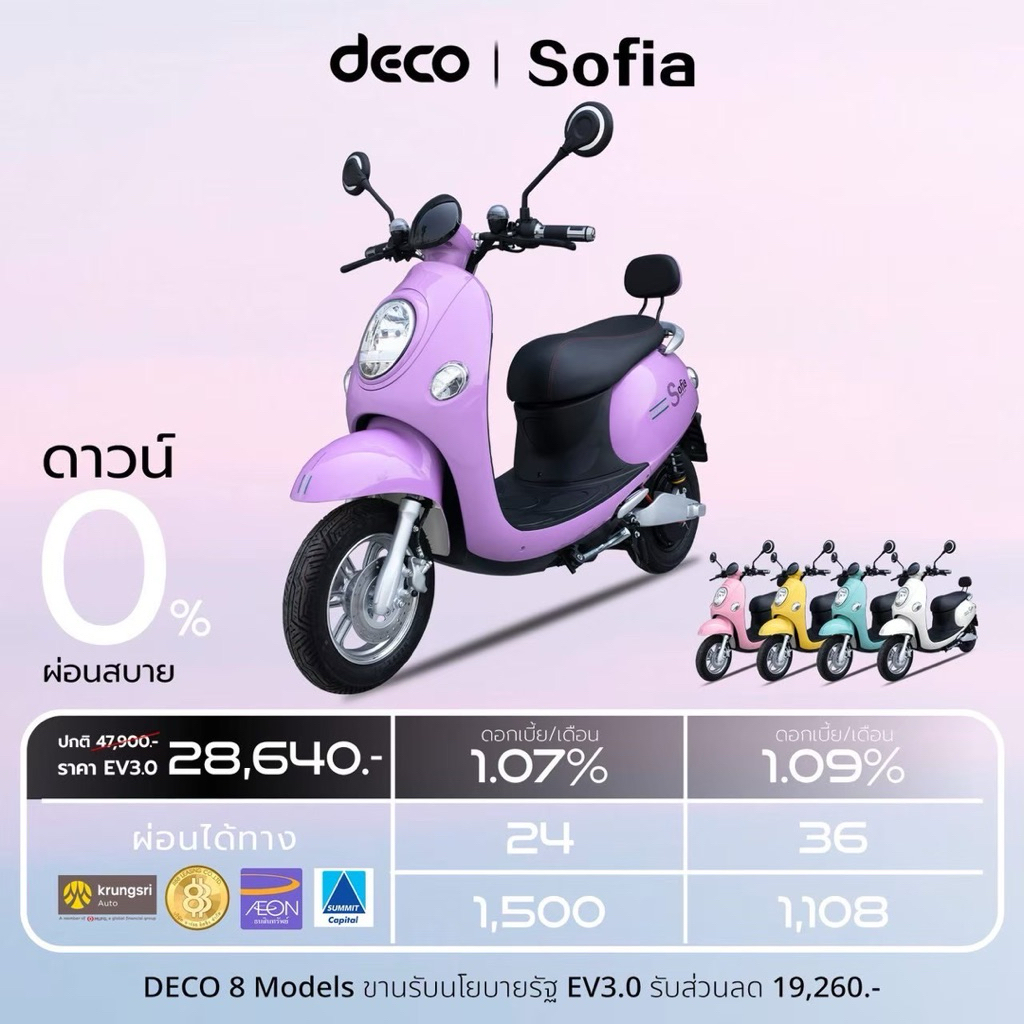 DECO Sofia รถมอเตอร์ไซค์ไฟฟ้าจดทะเบียนได้แถมฟรีจดทะเบียนพรบ.ค่าขนส่งฟรีและรับประกันนานสูงสุด3ปี ...