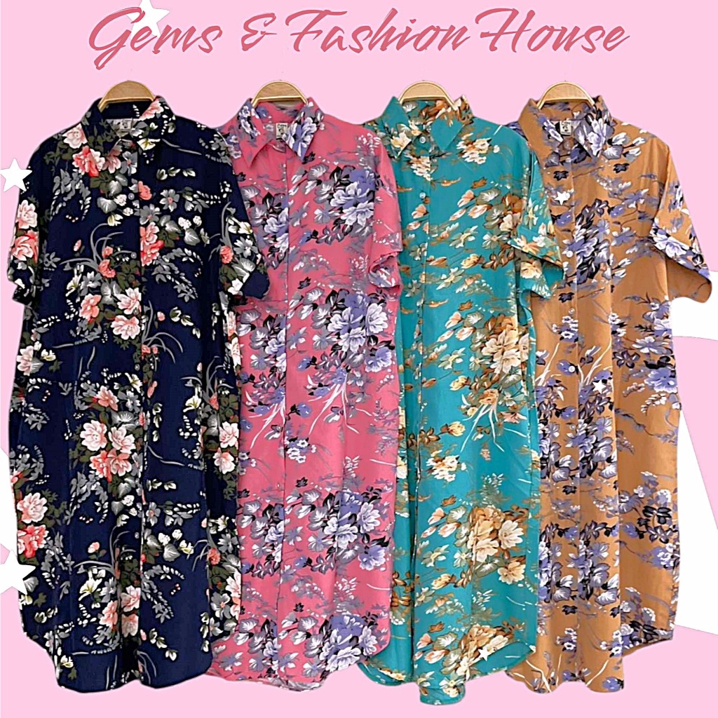 Pitzy Dress เดรสเชิ้ตแขนสั้นตัวยาว คอปก กระดุมจริงผ่าหน้า กระเป๋าล้วง ...
