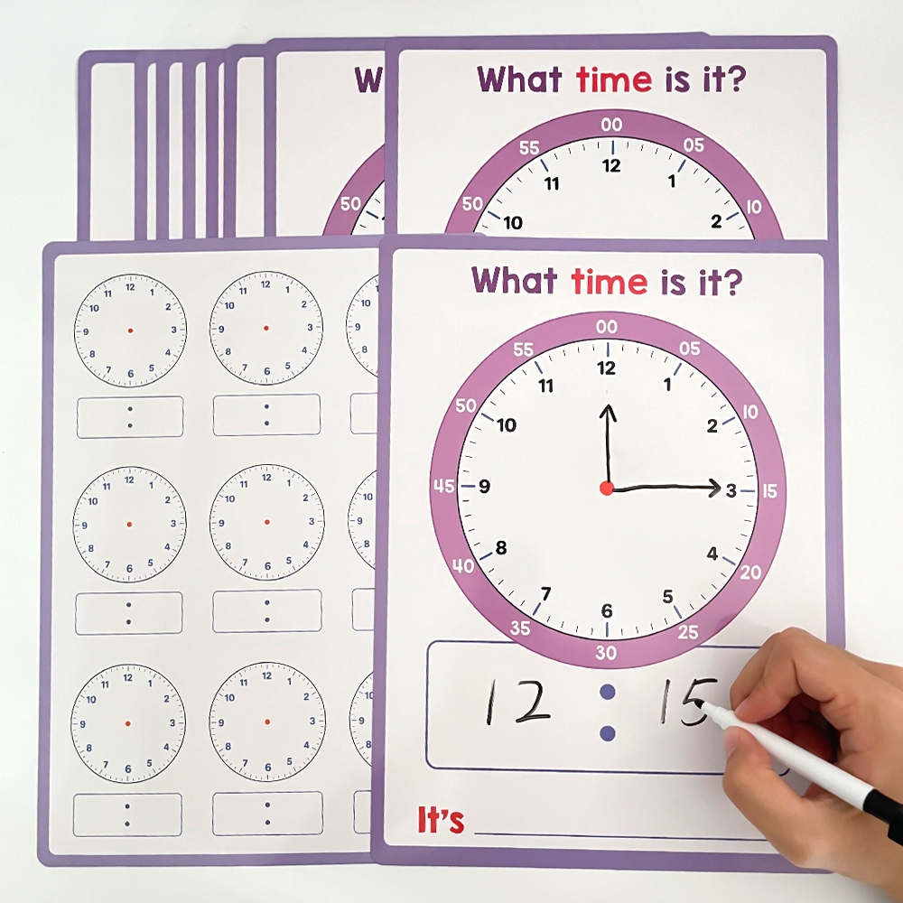 Double Sided Clock Educational Poster Erasable Demonstration Clocks ...