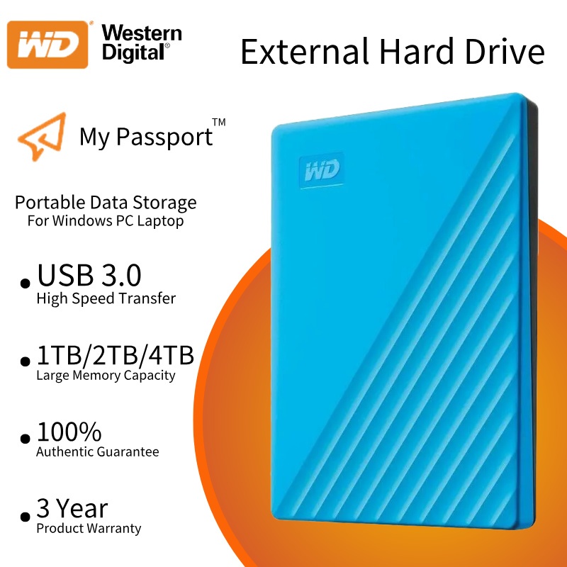 【จัดส่งในพื้นที่】Western Digital External 1TB 2TB 4TB WD HDD My ...