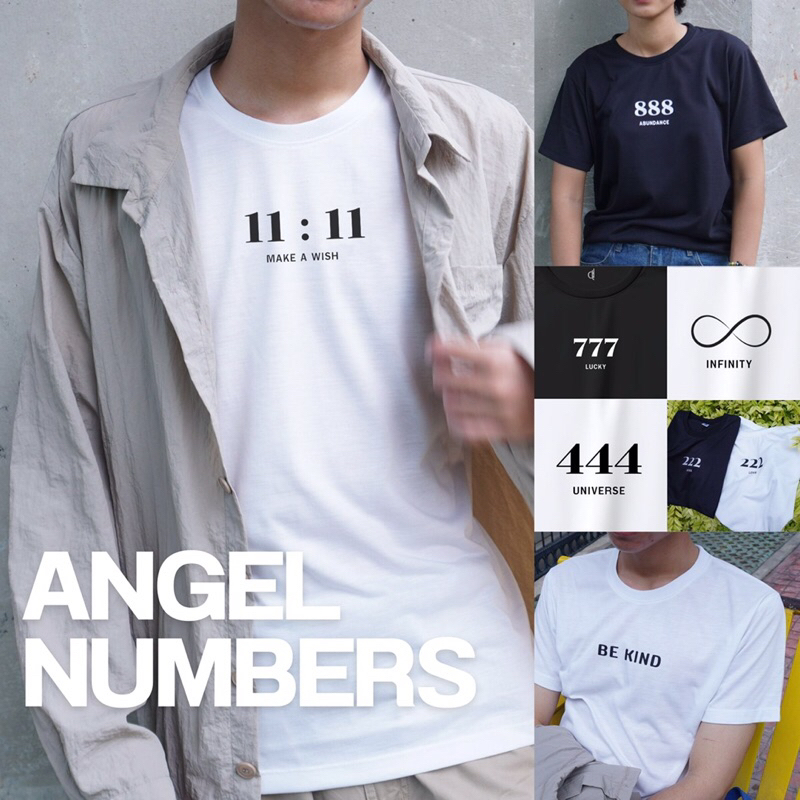 [สีขาว] เสื้อยืดคอกลม ANGEL NUMBERS UNISEX ผ้าโพลีเอสเตอร์จากการ ...