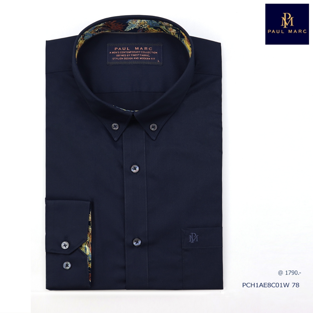PAUL MARCเสื้อเชิ้ตทำงาน สีกรมท่า navy signature twill slim fit ใส่สบาย ...