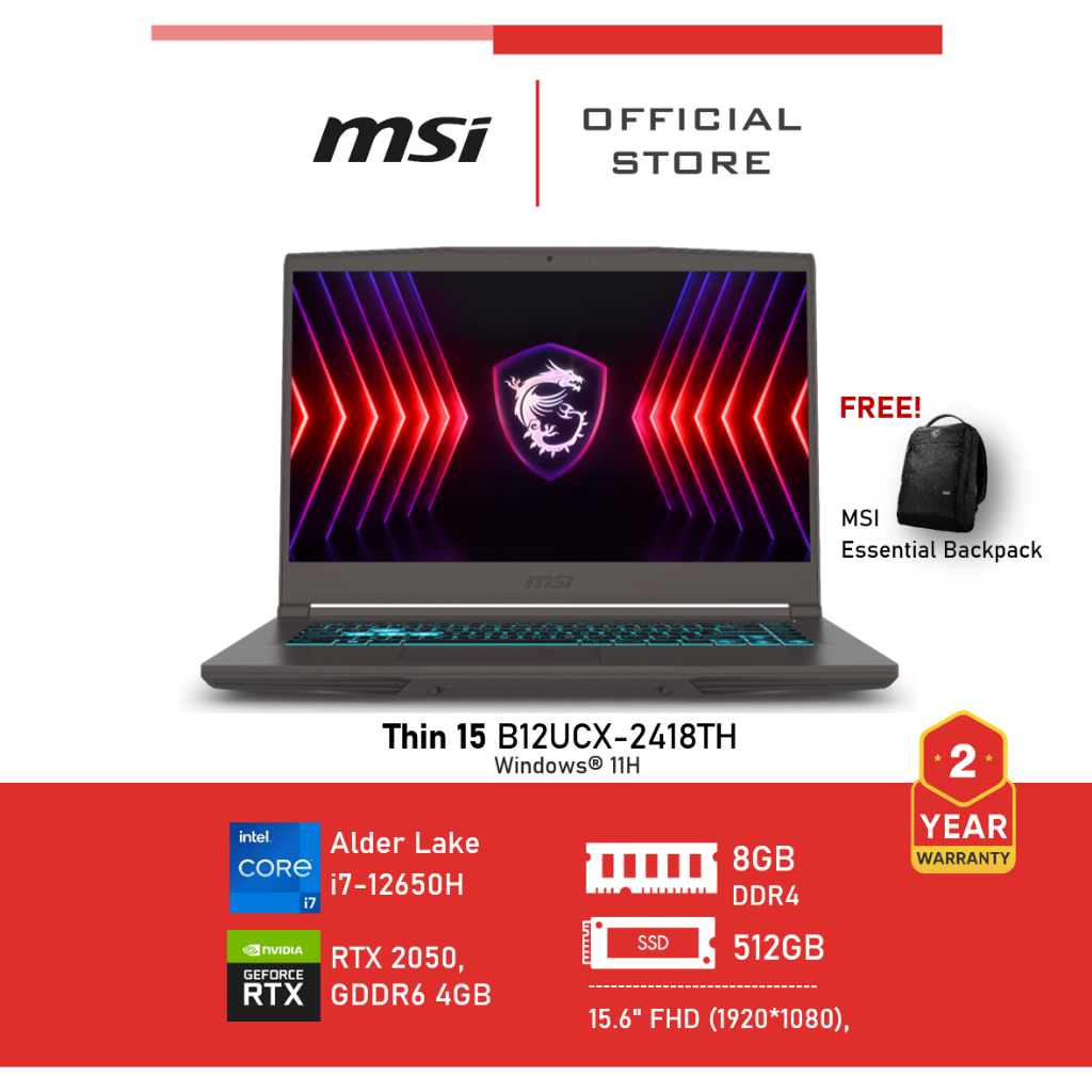 MSI Thin 15 B12UCX-2418TH (15.6" ,RTX 2050, Memory 8GB, i7) Notebook ...