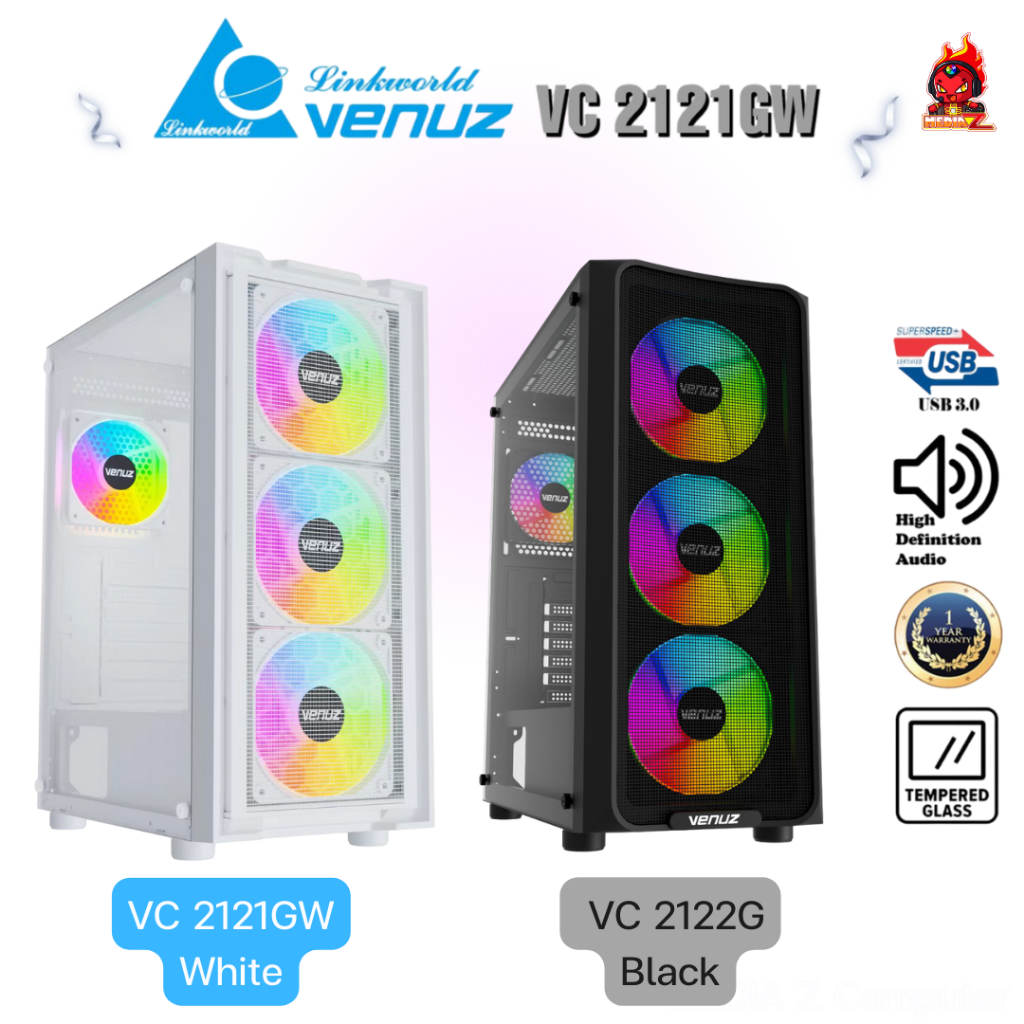 ส่งด่วน+โค้ดลด เคส atx สีดำ ขาว แถมพัดลมRainbow 4ตัว ฝากระจกนิรภัย หน้า ...