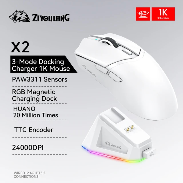Ziyoulang X2 RGB เมาส์บลูทูธไร้สาย PAW3311 เมาส์สำหรับเล่นเกม 3โหมด บลูทูธ 2.4G Type-C 24000dpi ...