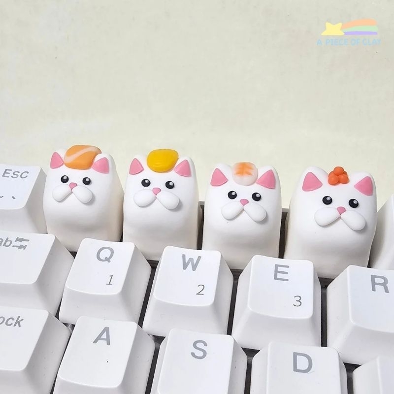 Meow Meow Sushi Keycap handmade คีย์แคปแมวขาวธีมซูชิ | Shopee Thailand