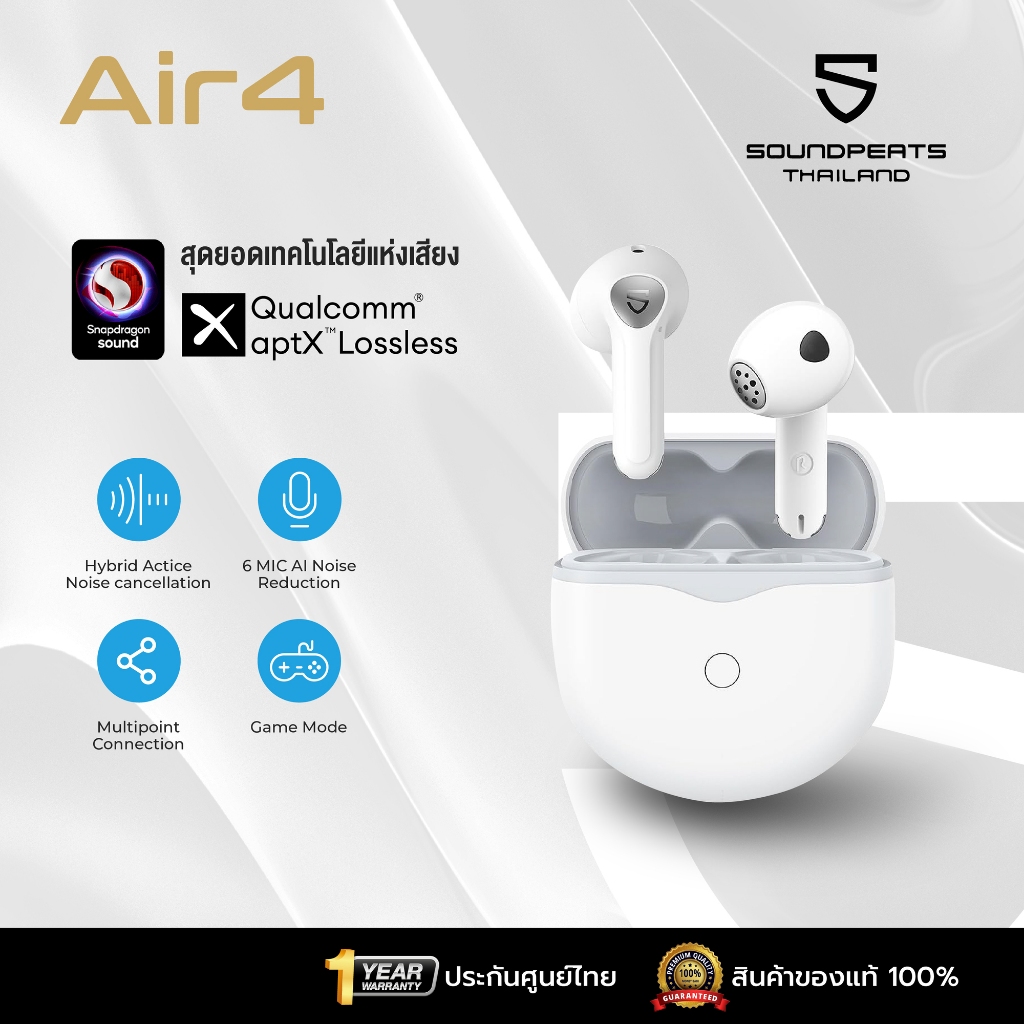 [ประกันศูนย์ไทย] SoundPEATS Air4 / Air4 Transparent Black หูฟังไร้สาย หูฟังบลูทูธ | Shopee Thailand