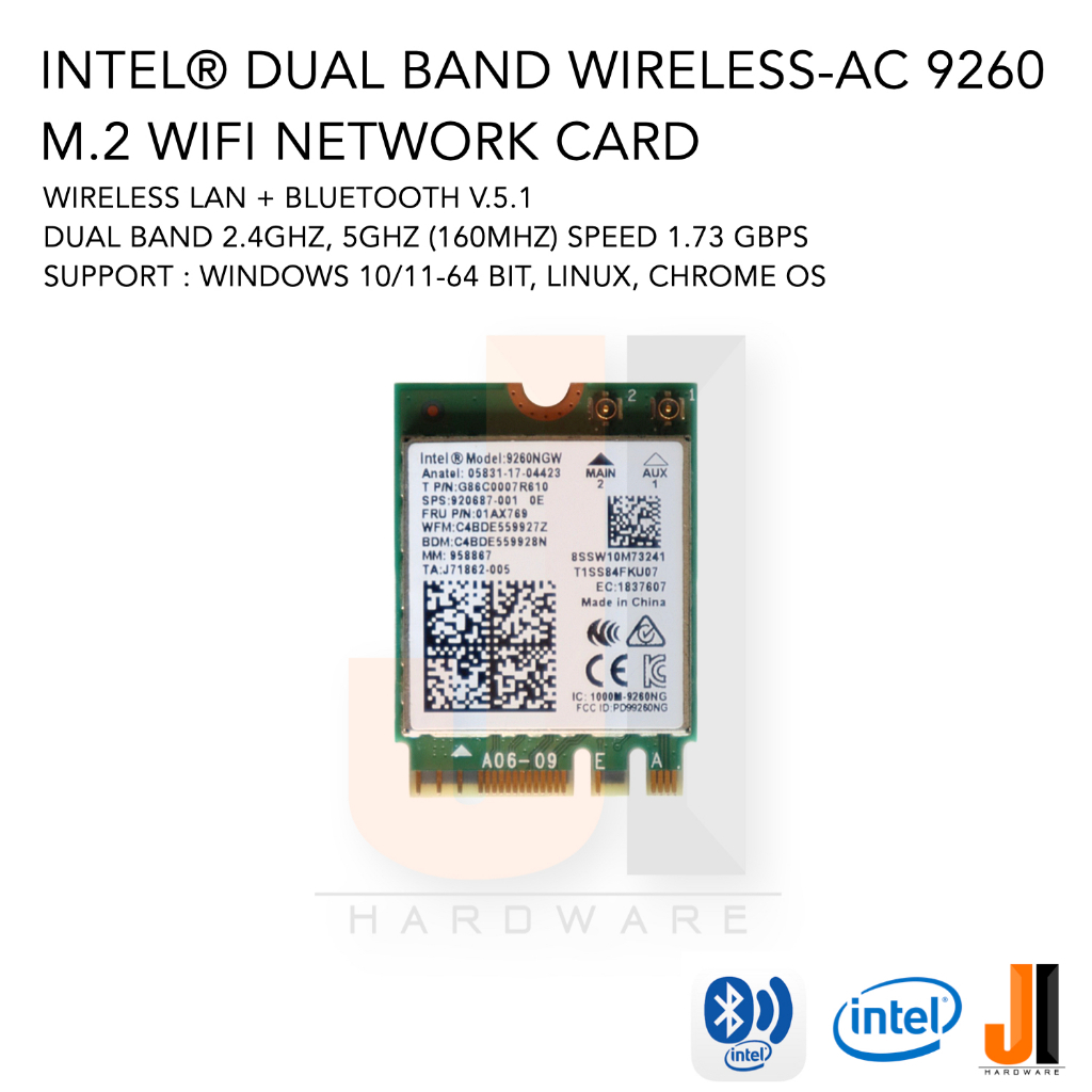 Intel® Wireless-AC 9260 NGW M.2 wireless Card + bluetooth v.5.1 dual ...