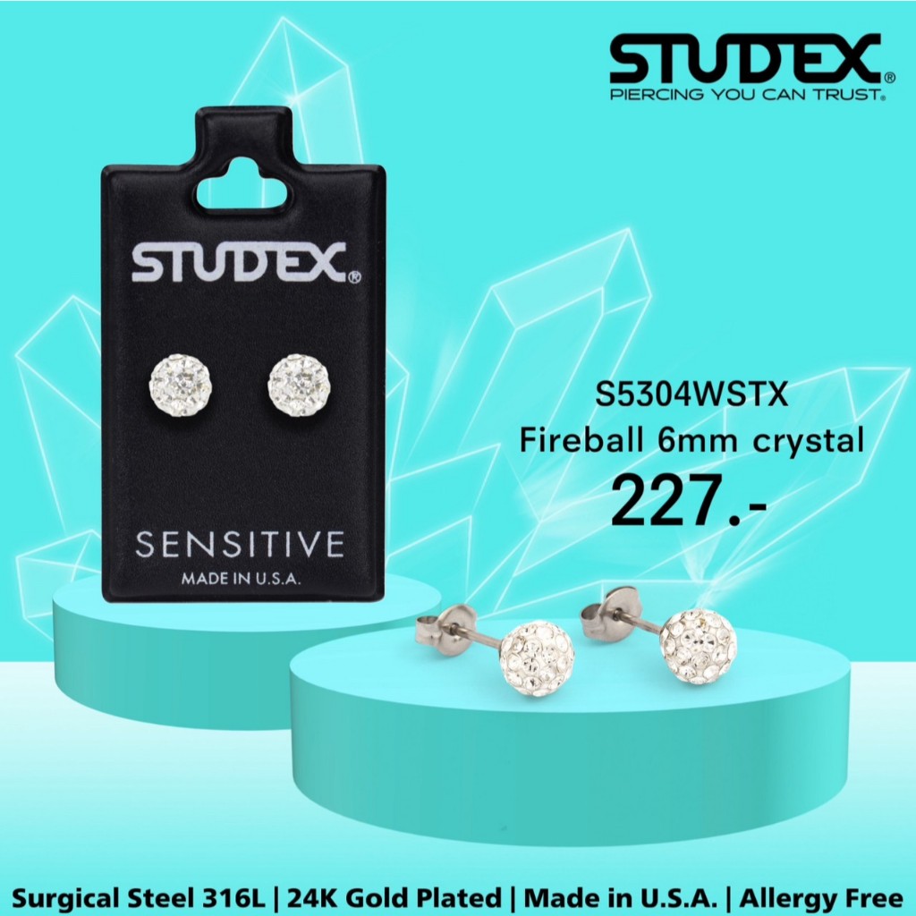 STUDEX S5304W ต่างหูสำหรับหูแพ้ง่าย FIREBALL 6MM CRYSTAL | Shopee Thailand
