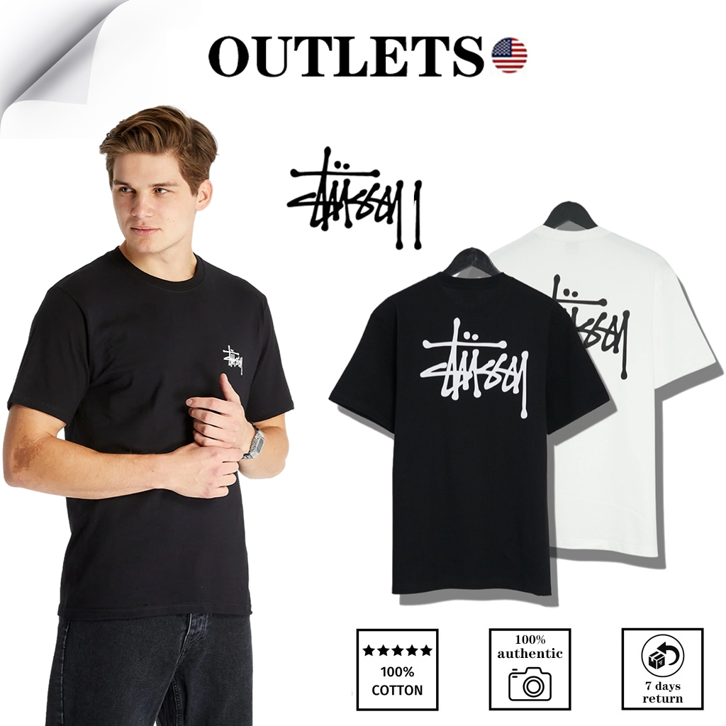 OUTLETS 🇺🇸 Stussy แท้ Basic Logo Tee Black/Whiteแขนสั้นขั้นพื้นฐาน เสื้อยืดสไตล์เดียวกันสำหรับ ...