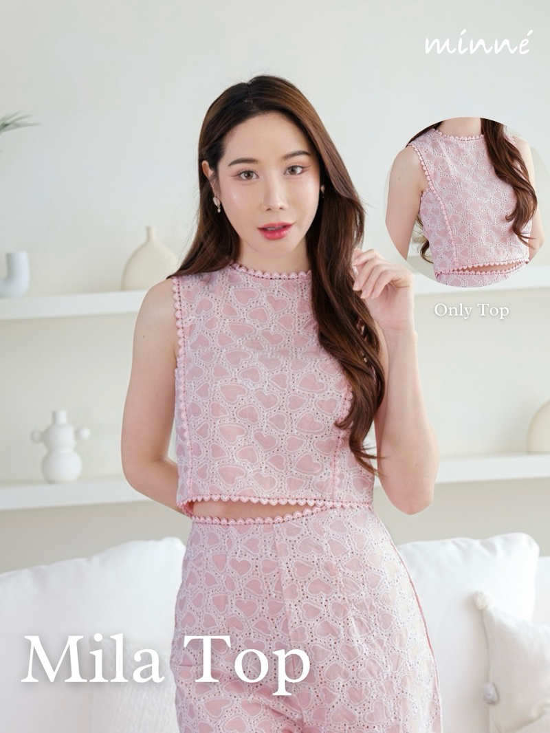 Minne | Mila Sweetheart Top (เสื้อแขนกุดคอกลม ผ้าหัวใจ) | Shopee Thailand