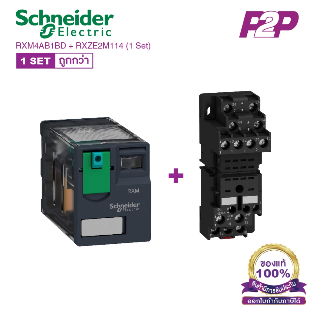 RXM4AB1BD + RXZE2M114 (1 Set) : รีเลย์พร้อมฐานเสียบ 4 คอนแทค 6A 24VDC - Schneider Relay&Socket ...