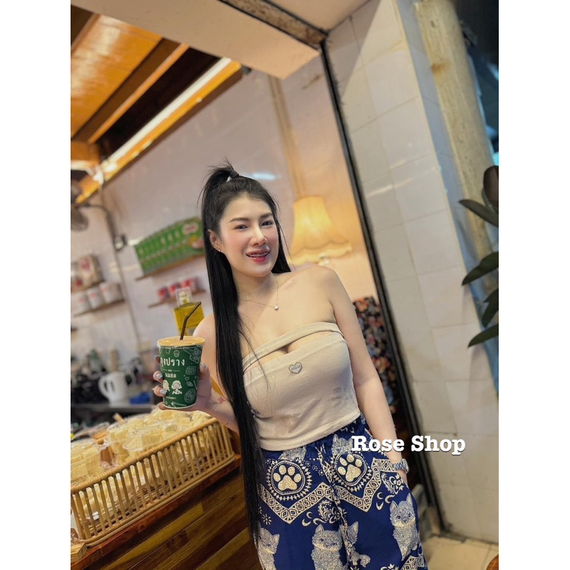 Phapassz - Set 2 ชิ้น คลูสุด เสื้อตัวปังแถมเข็มกลัด ที่มาพร้อมกางเกง ลายเหมียว สีดำ ช่วงเอวเก็บ ...