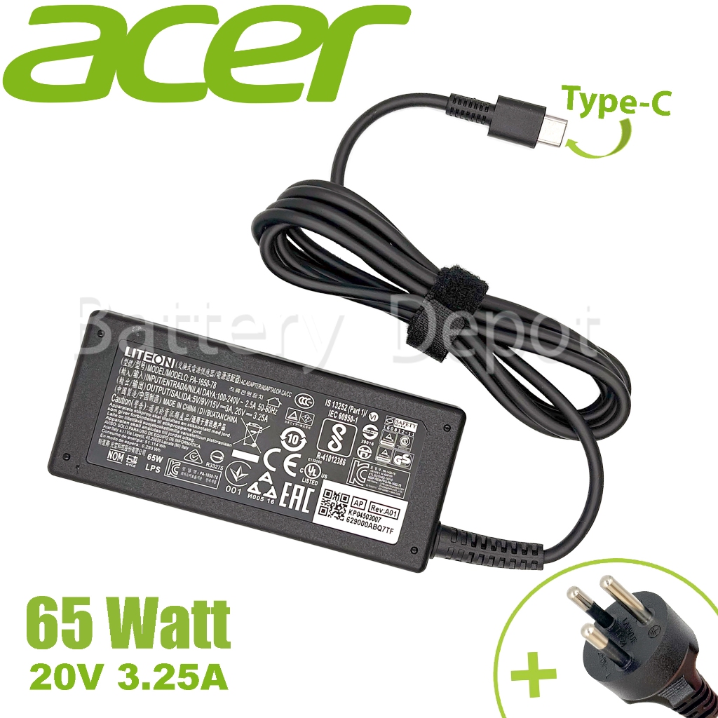 Acer Adapter ของแท้ Acer 20V/3.25A 65W หัว Jack USB Type-C สายชาร์จ เอ ...