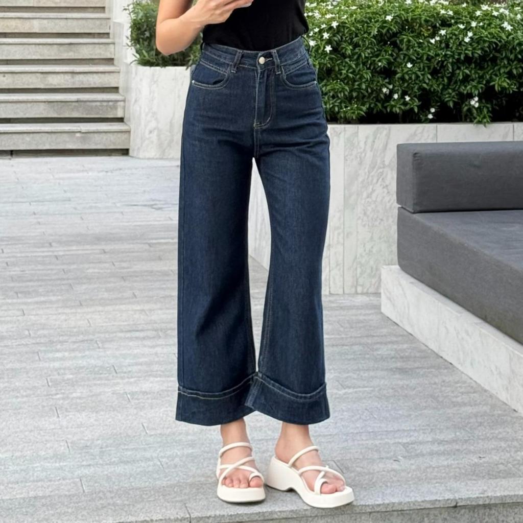PP9366 กางเกงยีนส์ขายาวปลายขาพับ Jean Lady Clothing ผู้หญิง Women ...