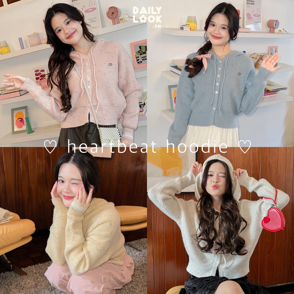 DAILYLOOK.SM --- Heartbeat hoodie งานไหมพรมแขนยาวมีฮู้ดในตัวเกร๋ๆ | Shopee Thailand