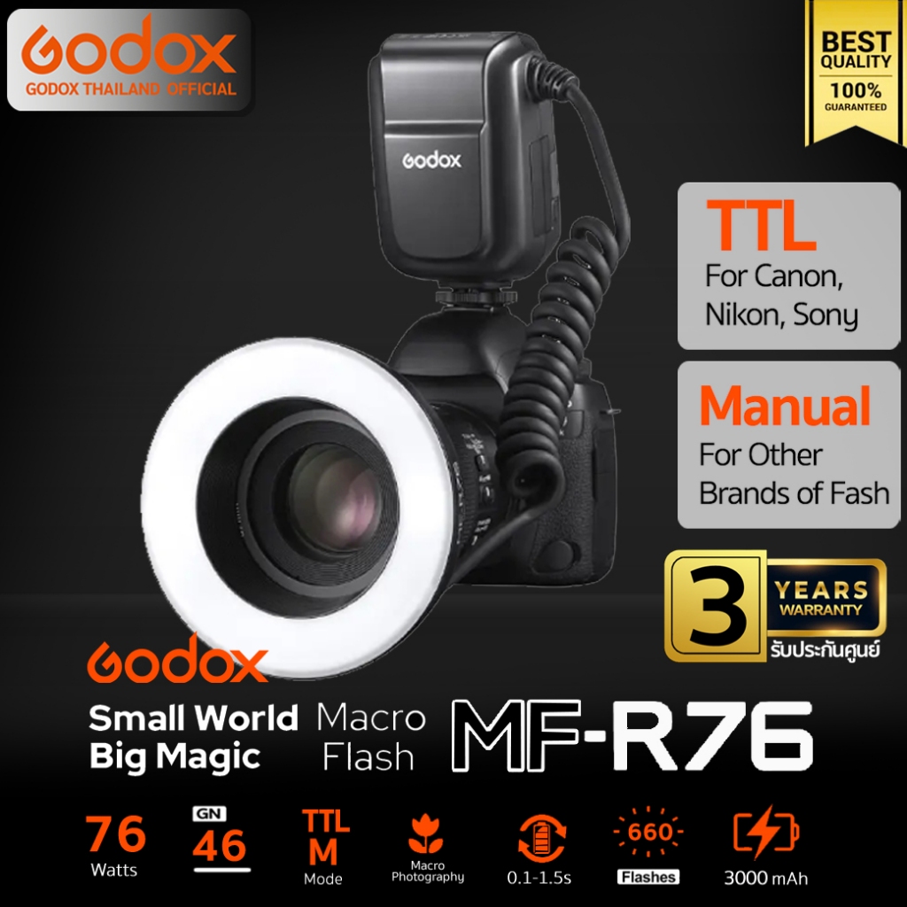 Godox Flash MF-R76 Dental & Macro Ring Flash 76W TTL, Manual - รับ ...