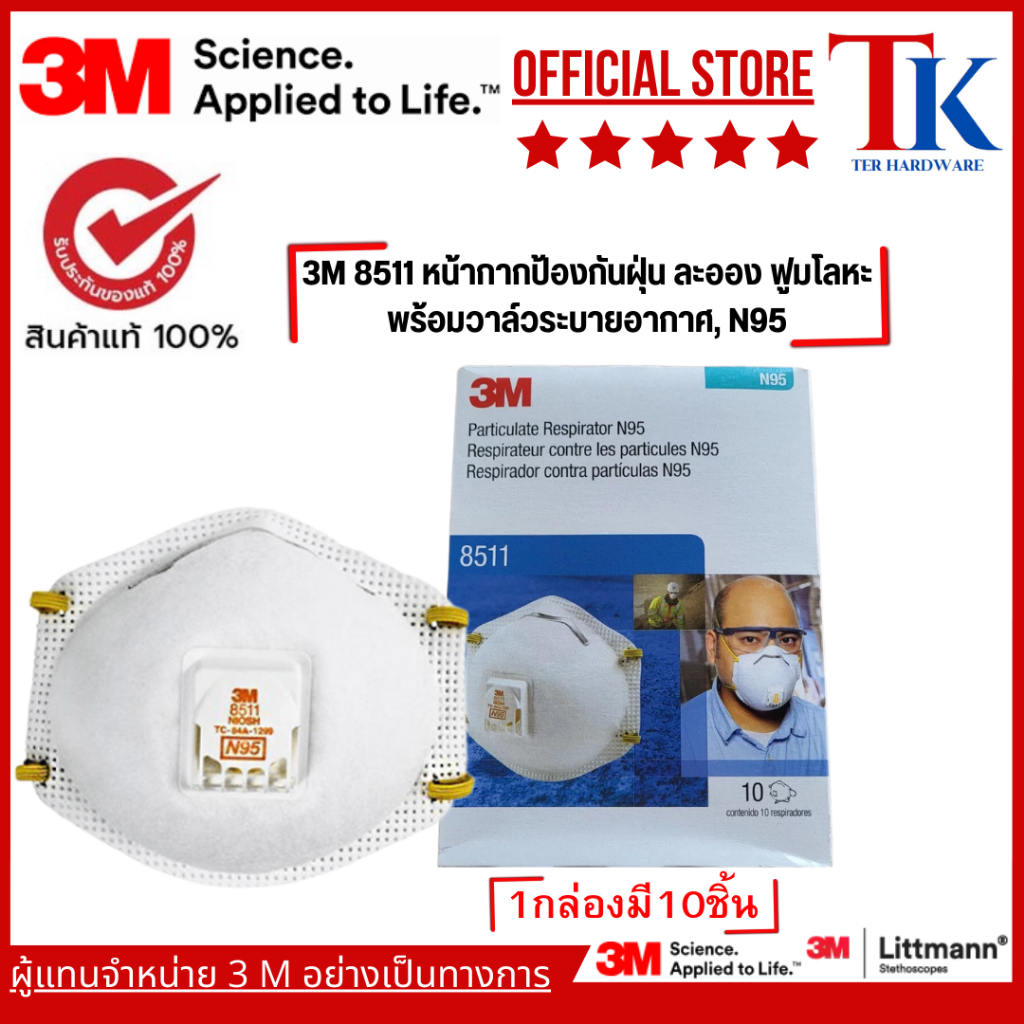 3M™ 8511 หน้ากากป้องกันฝุ่น ละออง ฟูมโลหะ พร้อมวาล์วระบายอากาศ, N95 10ชิ้น/กล่อง | Shopee Thailand