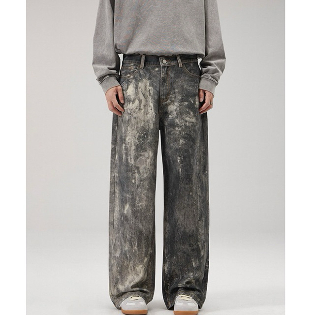 กางเกงยีนส์ทรงกระบอก splashed ink jeans ยีนส์พิมพ์ลาย | Shopee Thailand