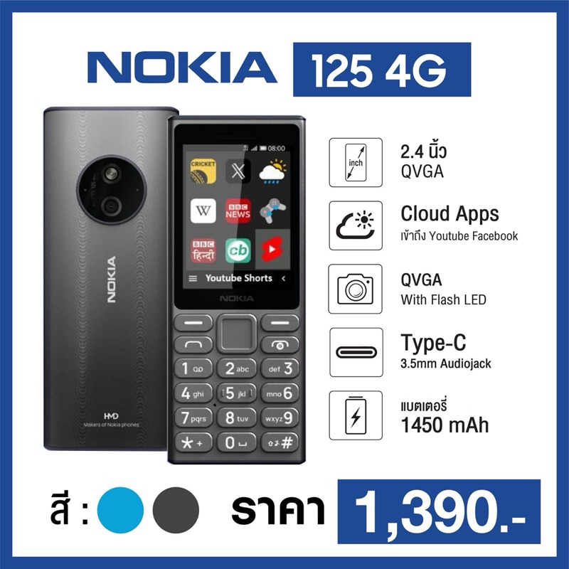 Nokia 125 4G (2024) - สินค้ามือหนึ่งรับประกันศูนย์หนึ่งปี | Shopee Thailand