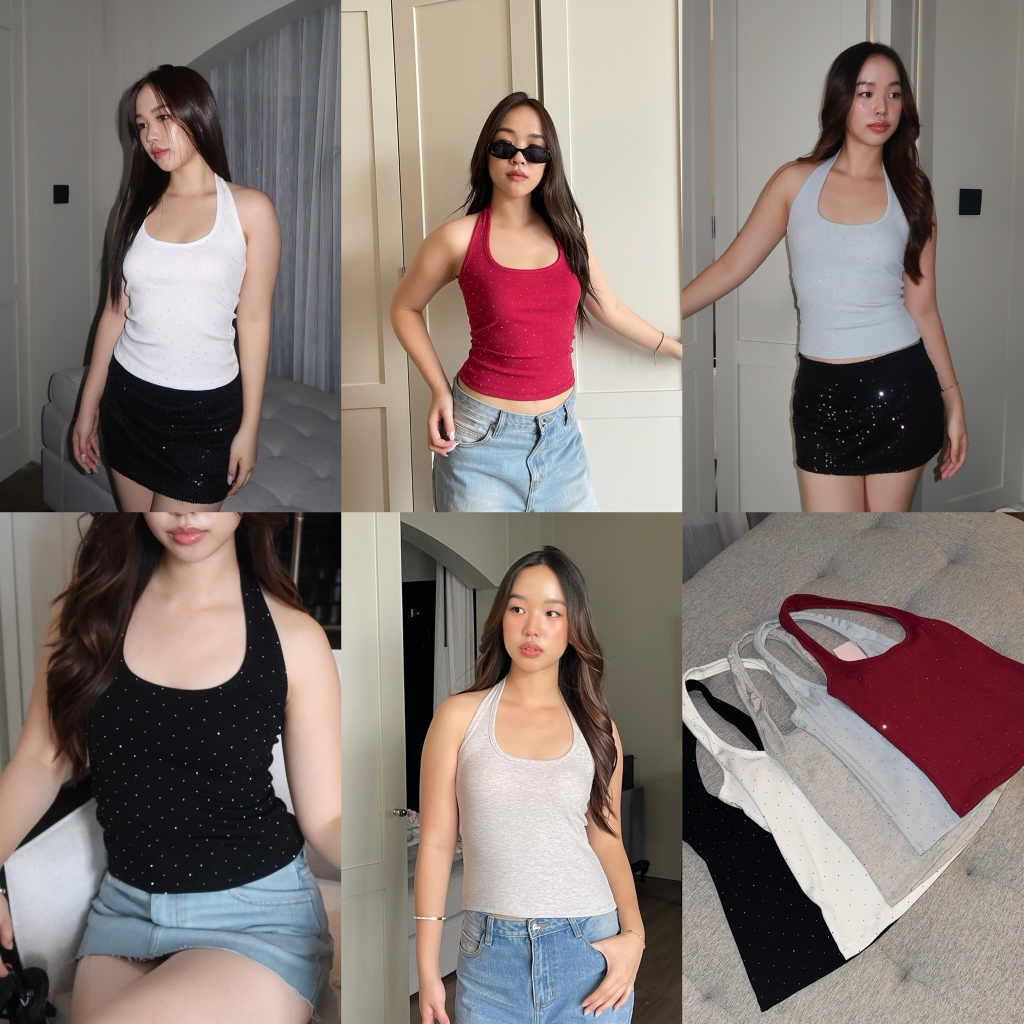 kathy halter top by Duex Studio *ขาว/ดำsmพรี2วัน* เสื้อคล้องคอผ้าร่อง ...