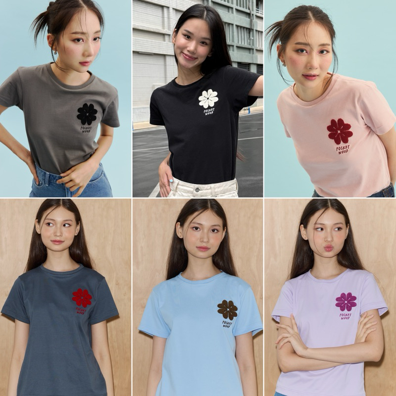 Poppy Tee เสื้อยืด 6 สี [สี Pink size M,XL และสี Dark Brown จัดส่ง27กพ] ปักฟูโลโก้แบรนด์ เนื้อ ...