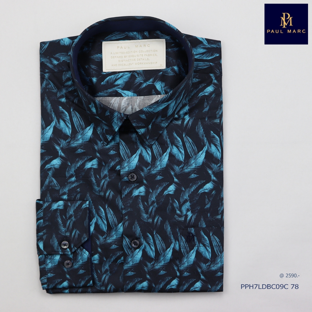PAUL MARC เสื้อเชิ้ตลายพิมพ์พฤกษา signature print slim fit นุ่มมาก ยับ ...
