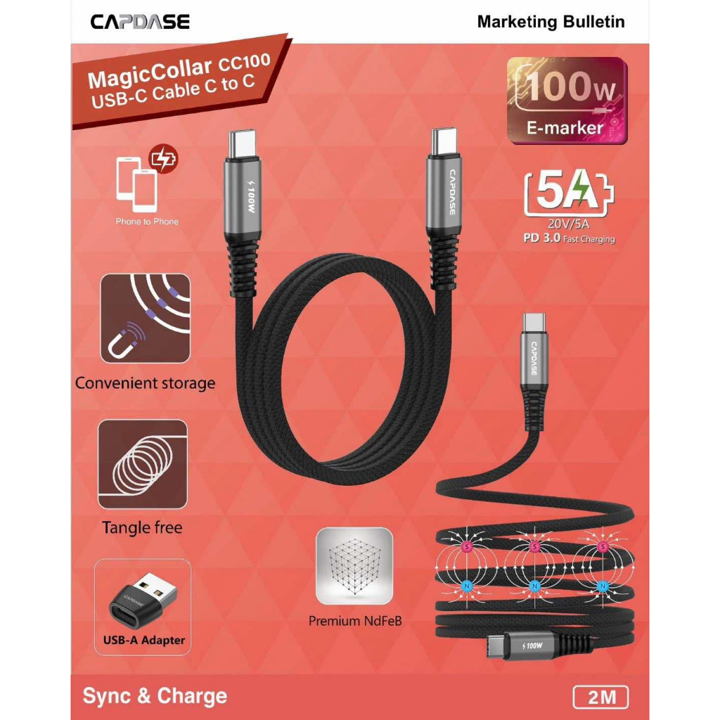 CAPDASE USB Cable Sync&Charge Type C to C / รุ่น MagicCollar cc100 / 5A 100W ความยาว2M | Shopee ...
