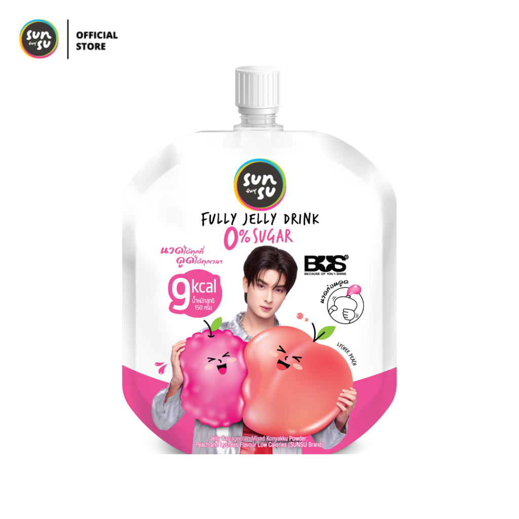 (แพ็ก 6 - 24) Sunsu ถุงดูดวุ้นสำเร็จรูปคาราจีแนนผสมบุกผง กลิ่นพีชและลิ้นจี่ | Shopee Thailand