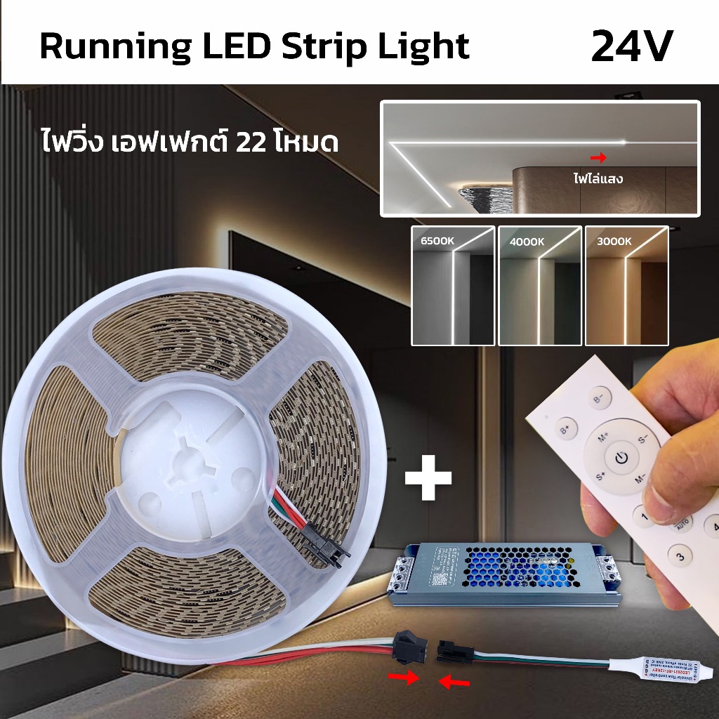 Running LED Strip Light 2835 ไฟมะรุม ไฟแช่ ไฟวิ่ง เอฟเฟกต์ 22 โหมด24V ...