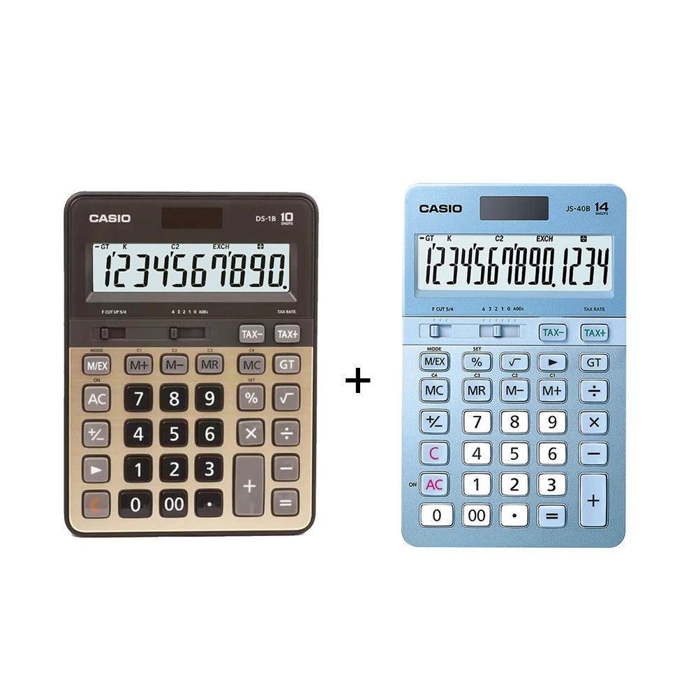 Casio Calculator เครื่องคิดเลข คาสิโอ รุ่น DS-1B-GD+JS-40B-BU DUO ตั้งโต๊ะแบบทนทาน | Shopee Thailand