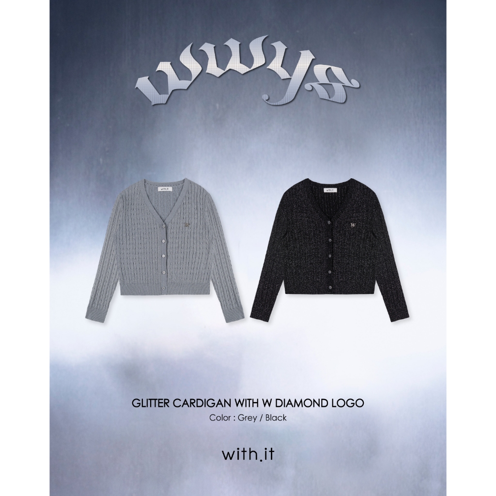 with.it.store - OTW20223 Withit glitter cardigan with W diamond logo ...