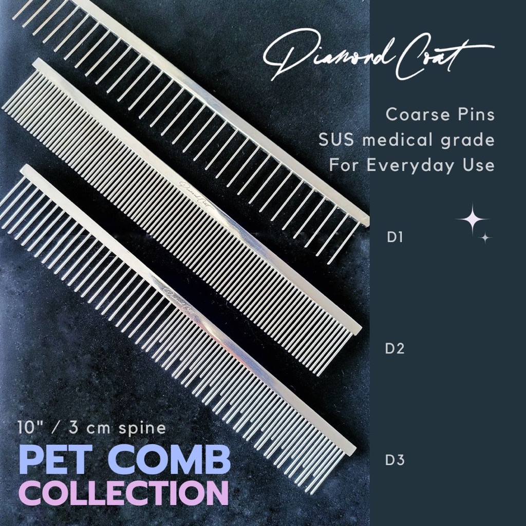 Diamond Coat 1st step Power Pet Comb 10" หวีสางขนสุนัขซี่ห่าง(ด้ามตรง ...