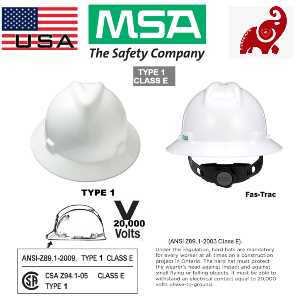 MSA 475369 V-Gard Slotted Safety Hat Full-Brim Fas-Trac Suspension ...