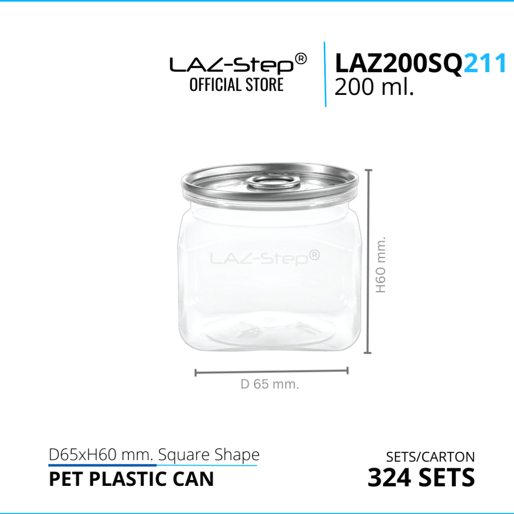 LAZ-Step กระป๋องพลาสติกฝาดึง PET LAZ200SQ211 ขนาด 200ml. บรรจุลังละ 324 ...